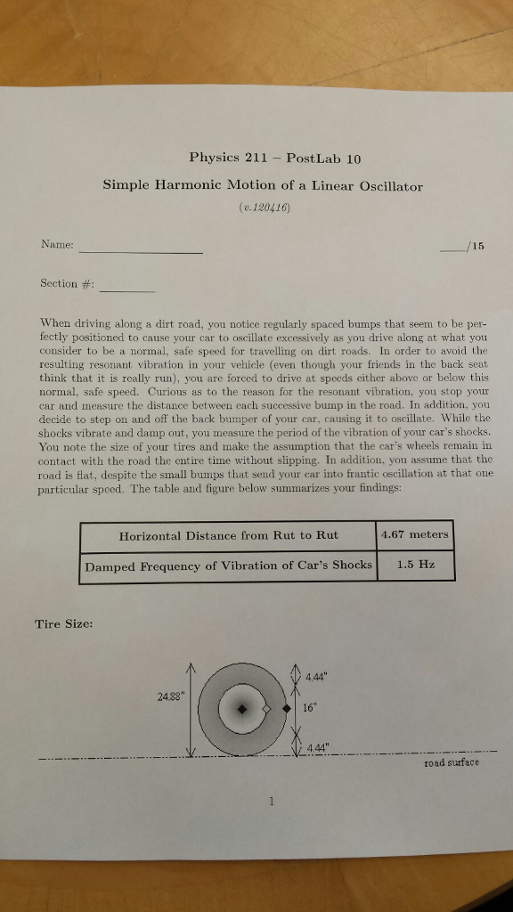 Physics 211 Post Lab 10 Simple Harmonic Motion of a | Chegg.com