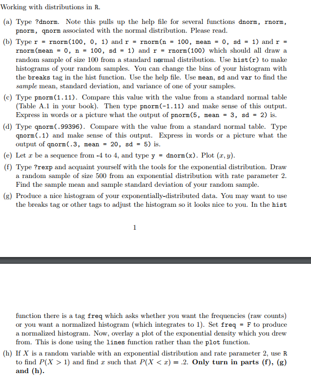 Solved Working with distributions in R. (a) Type ?dnorm. | Chegg.com