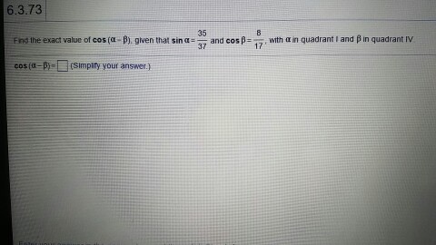 Solved Find the exact valued cos (alpha - beta), given that | Chegg.com