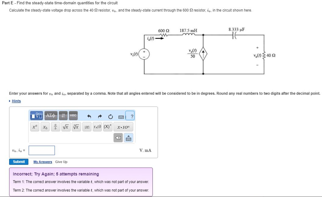 Solved Part E Find The Steady State Time Domain Quantities