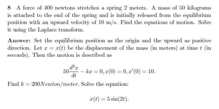 Equation of motion and solving with Laplace | Chegg.com