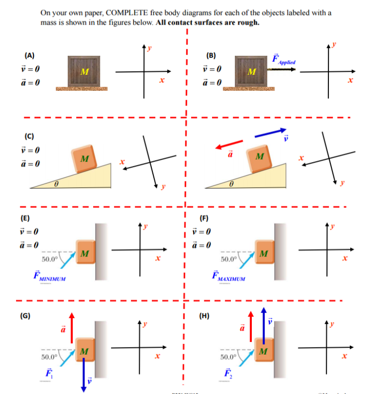 Solved On your own paper, COMPLETE free body diagrams for | Chegg.com