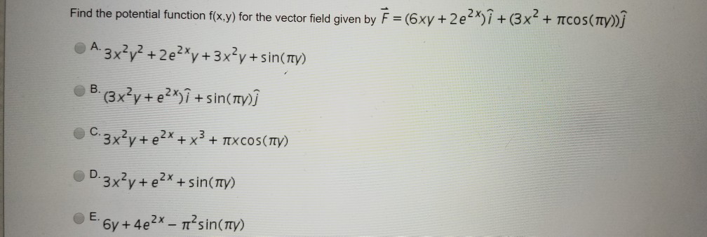 Solved Find the potential function f(x,y) for the vector | Chegg.com