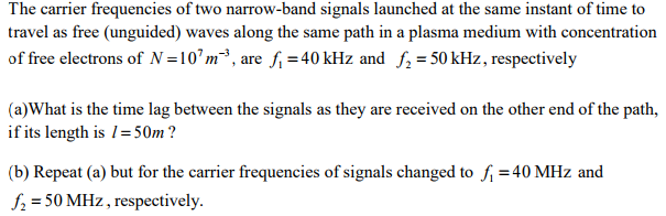 Solved The carrier frequencies of two narrow-band signals | Chegg.com