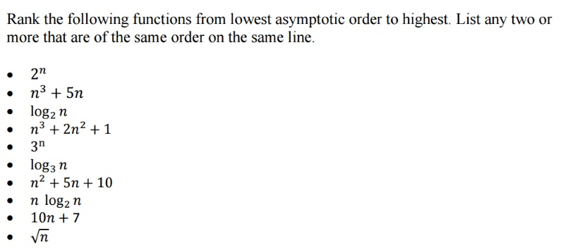 Solved Rank the following functions from lowest asymptotic | Chegg.com