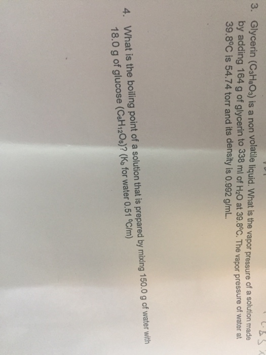 Solved Glycerin (C_3H_8O_3) is a non volatile liquid What is | Chegg.com