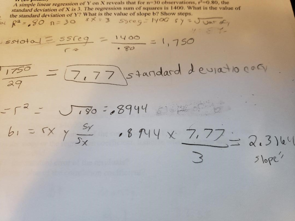Solved n-30 observations, -0.80, the A simple linear | Chegg.com