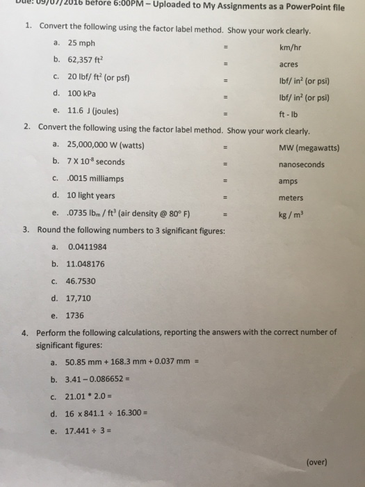 Solved Convert the following using the factor label method. | Chegg.com