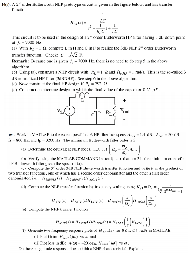 Solved A 2nd order Butterworth NLP prototype circuit is | Chegg.com