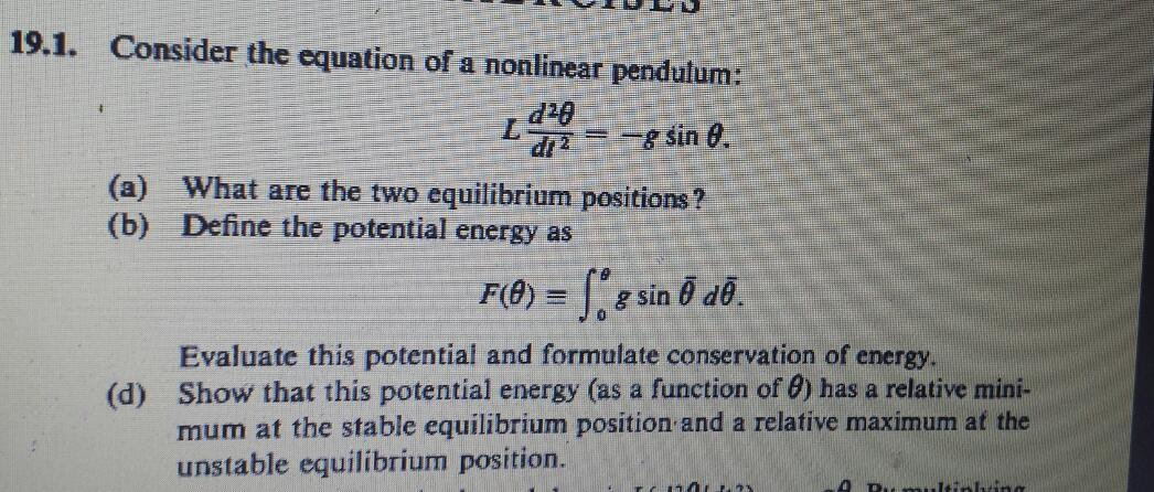 Solved Consider the equation of a nonlinear pendulum What | Chegg.com