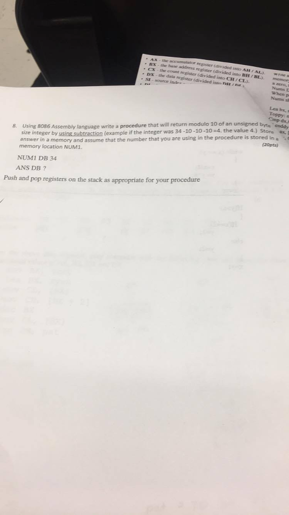 Solved Using 8086 Assembly language write a procedure that | Chegg.com