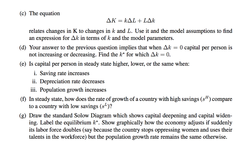 Solved 2. Basic Solow This question asks you to work through | Chegg.com