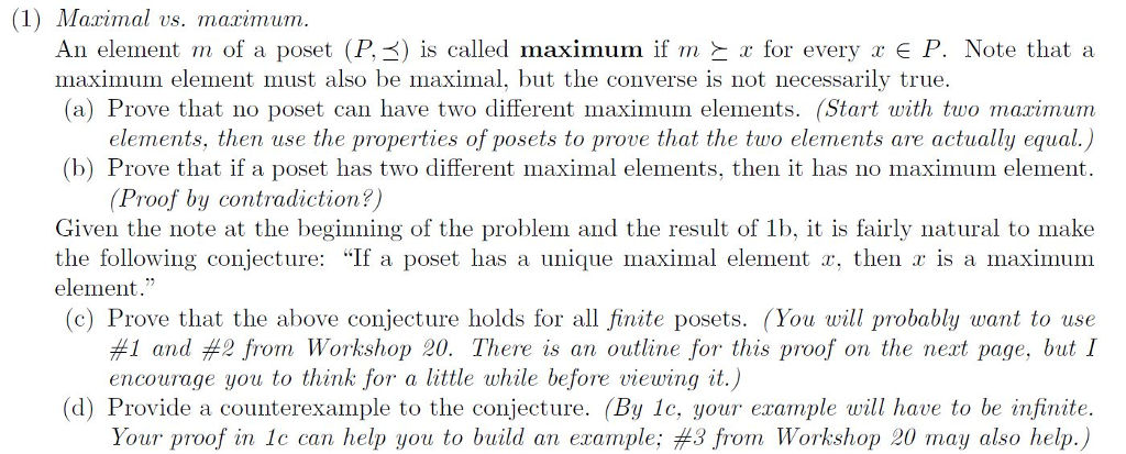 (1) Marimal vs. marimum. An element m of a poset (P, | Chegg.com