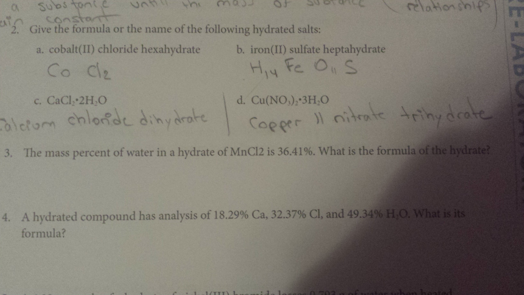 Solved 2. Give the formula or the name of the following | Chegg.com
