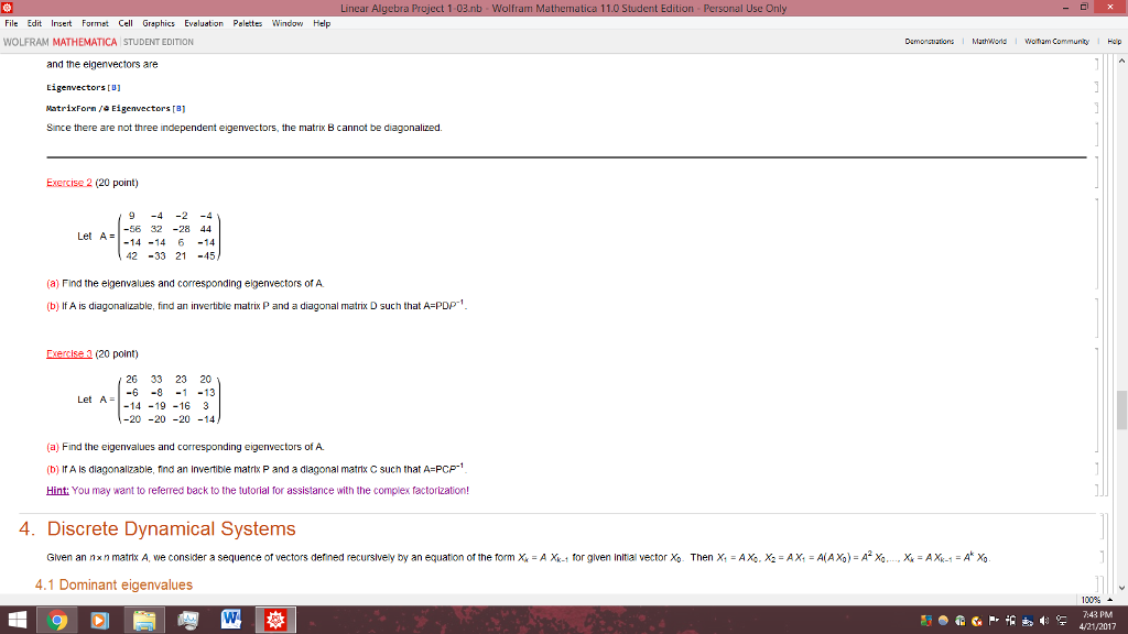 Solved Linear Algebra Project 1-03 nb Wol am Mathematica | Chegg.com