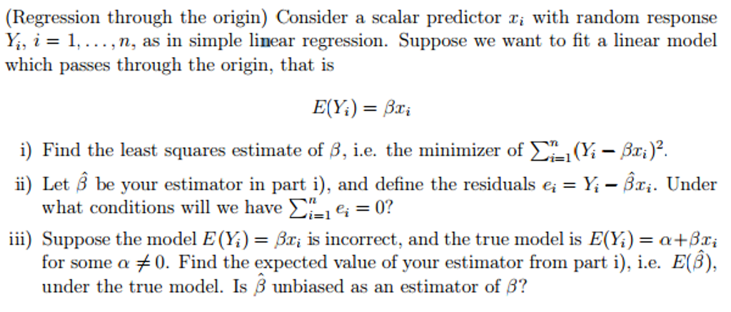 Consider a scalar predictor x_i with random response | Chegg.com