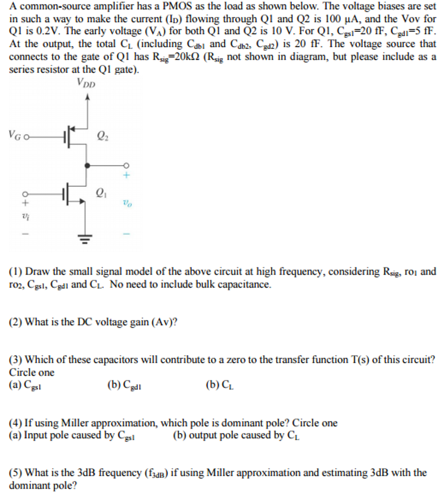 Solved A common-source amplifier has a PMOS as the load as | Chegg.com
