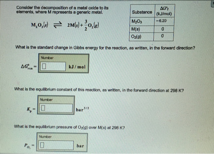 Solved Consider the decomposition of a metal oxide to Its | Chegg.com