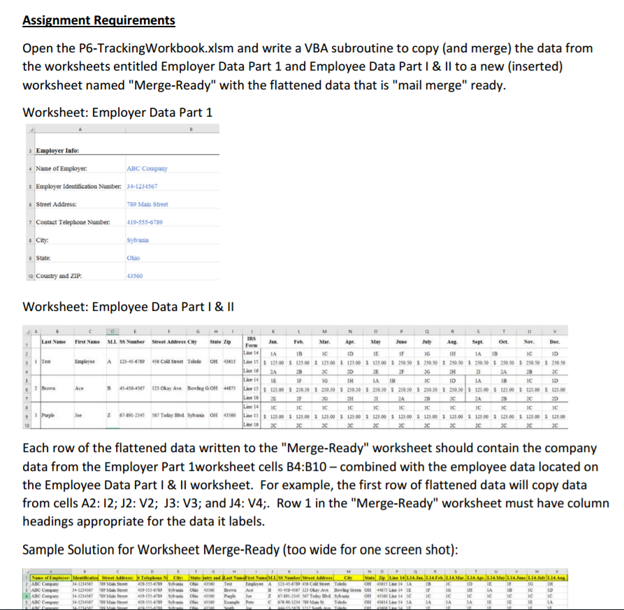 Solved Open the P6-TrackingWorkbook.xlsm and write a VBA | Chegg.com