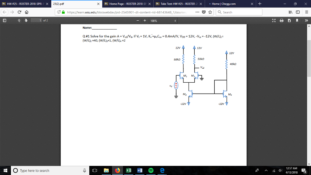 Solved HW #25-ROSTER-2018-SPRI × 25(2).pdf Bb Home | Chegg.com