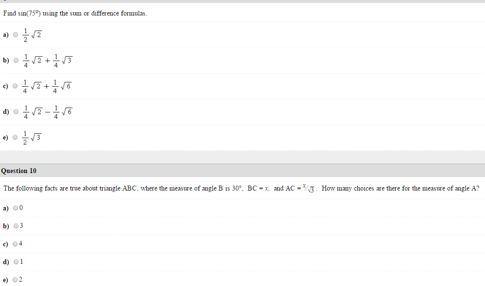 Solved Find sin(75 degree) using the sum or difference | Chegg.com