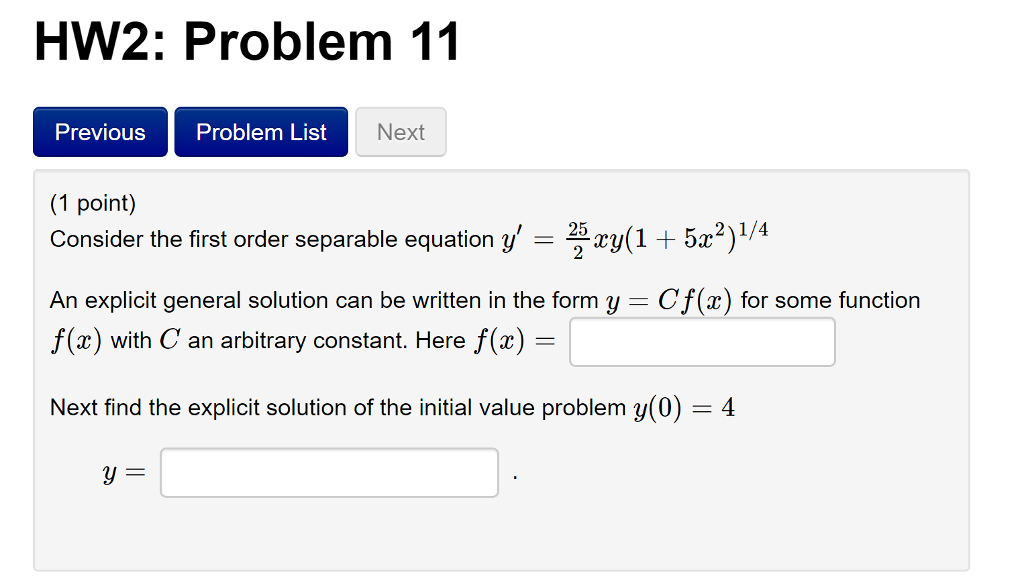 Solved HW2: Problem 11 Previous Problem List Next (1 point) | Chegg.com