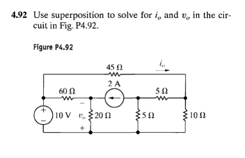 Solved 4.92 Use superposition to solve for i, and v, in the | Chegg.com