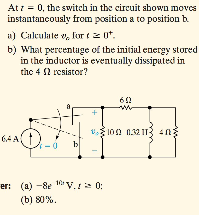 Solved At t = 0, the switch in the circuit shown moves | Chegg.com
