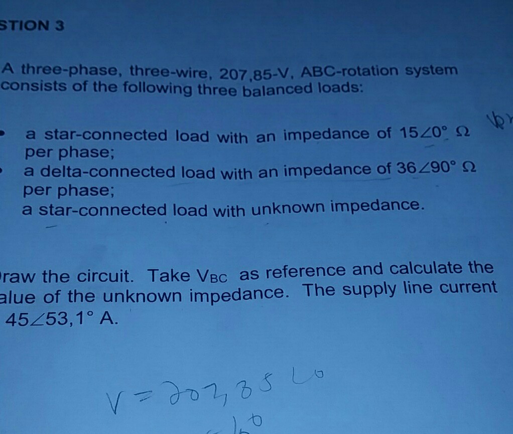 Solved STION 3 A three-phase, three-wire, 207.85-V, | Chegg.com