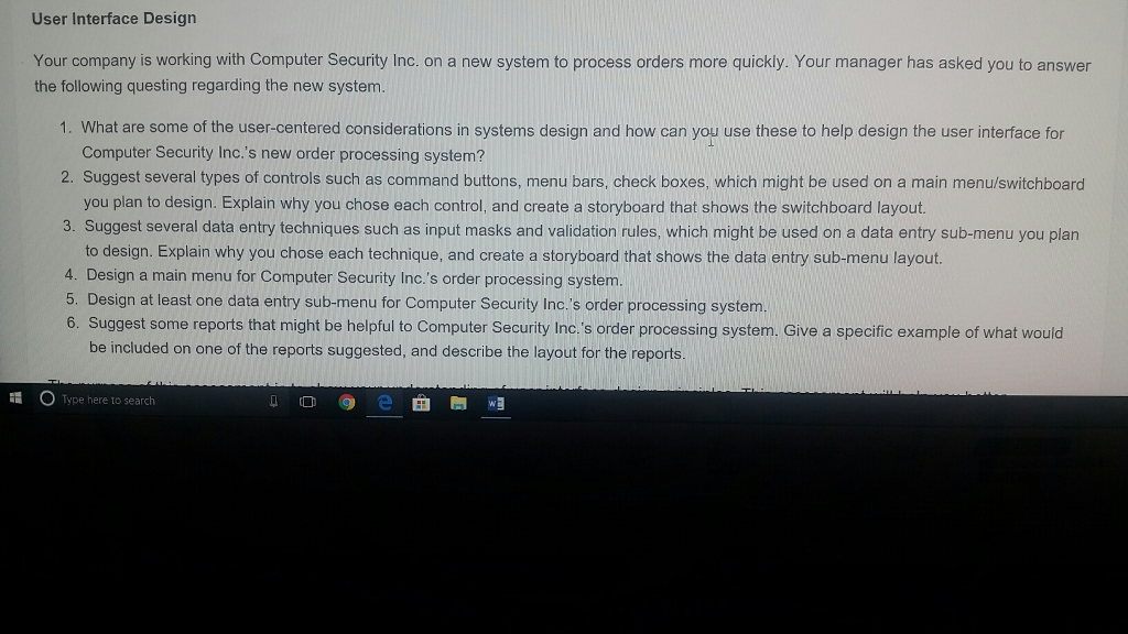 Solved User Interface Design Your company is working with | Chegg.com