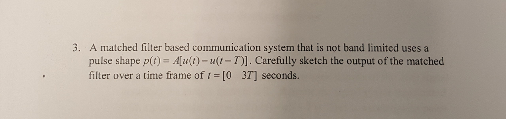 Solved A matched filter based communication system that is | Chegg.com