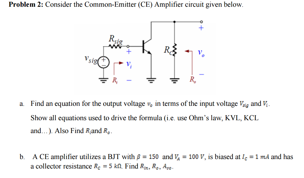 Solved Consider the Common-Emitter (CE) Amplifier circuit | Chegg.com