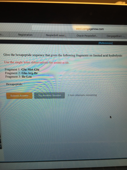 Solved Give the hexapeptide sequence that gives the | Chegg.com
