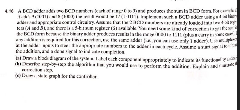 Solved A BCD adder adds two BCD numbers (each of range 0 to | Chegg.com
