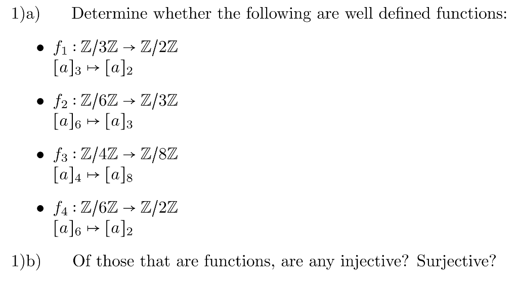 Solved 1)a) Determine whether the following are well defined | Chegg.com