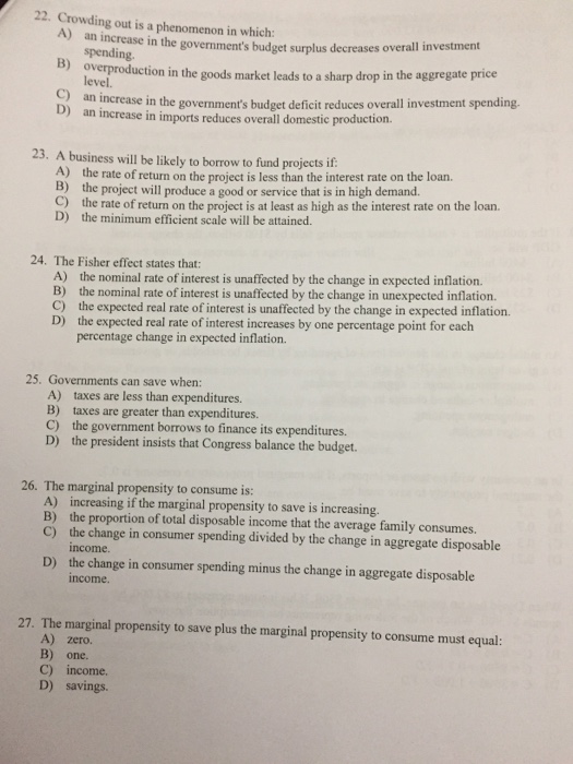 Solved Crowding Out Is A Phenomenon In Which A An