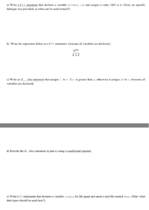 Solved Write a C++ statement that declares a variable | Chegg.com