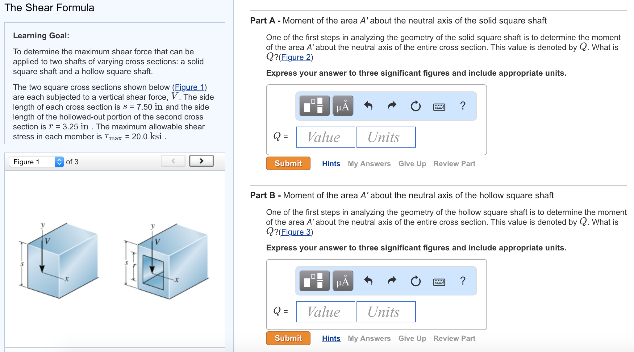 Solved The Shear Formula Part A - Moment of the area A'about | Chegg.com