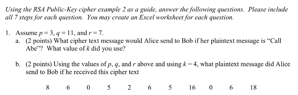 Using the RSA Public-Key cipher example 2 as a guide, | Chegg.com