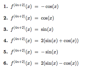 Solved Determine f^(4n+2) (x) when f(x) = sin(x) and n = 0, | Chegg.com