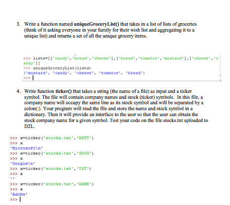 Solved Write a function named uniqueGroceryList() that takes | Chegg.com