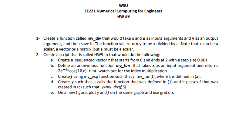 Solved WSU EE221 Numerical Computing for Engineers HW #9 1 | Chegg.com