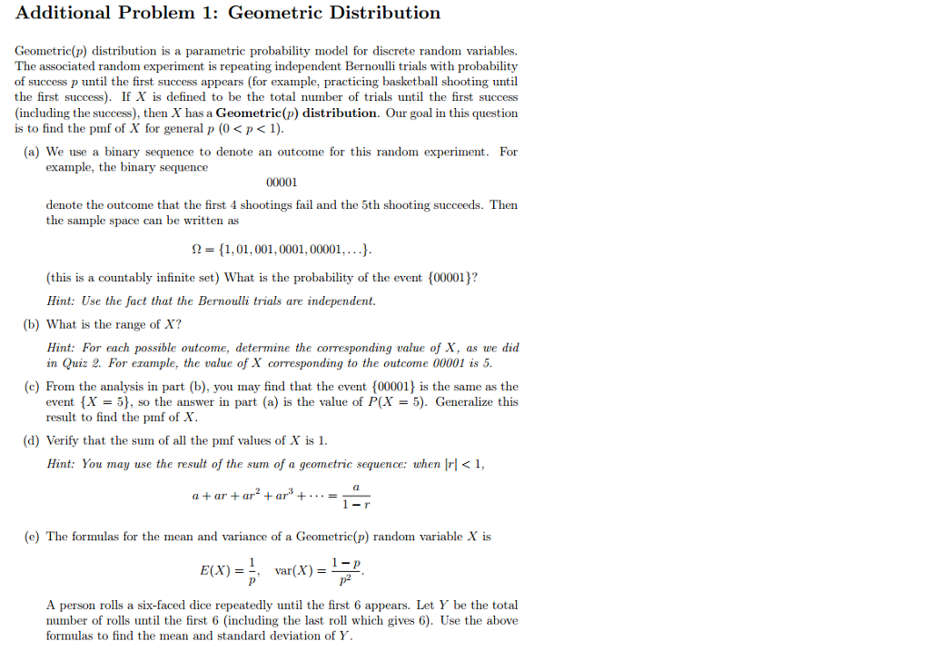 Solved Geometric(p) distribution is a parametric probability | Chegg.com
