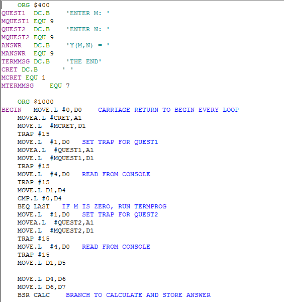 ORG $400 QUEST1 B ENTER M DC.B MQUEST1 EQU 9 QUEST | Chegg.com