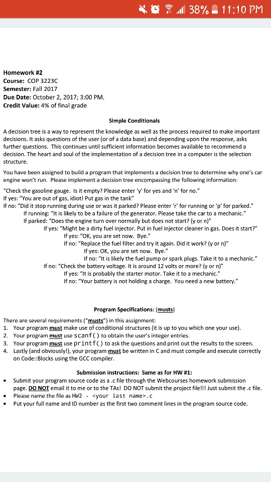 Solved 》令41138% 11:10PM Homework #2 Course: COP 3223C | Chegg.com