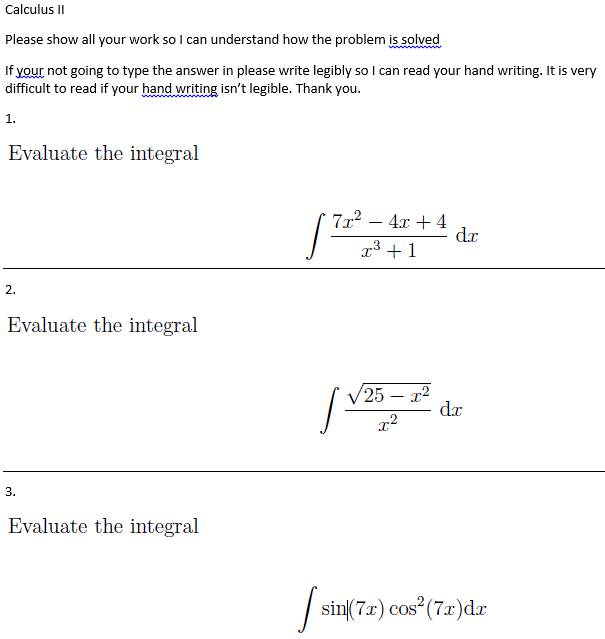 Solved Calculus II Please show all your work so I can | Chegg.com