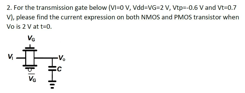 2. For the transmission gate below (V1-0 V, Vdd-VG-2 | Chegg.com