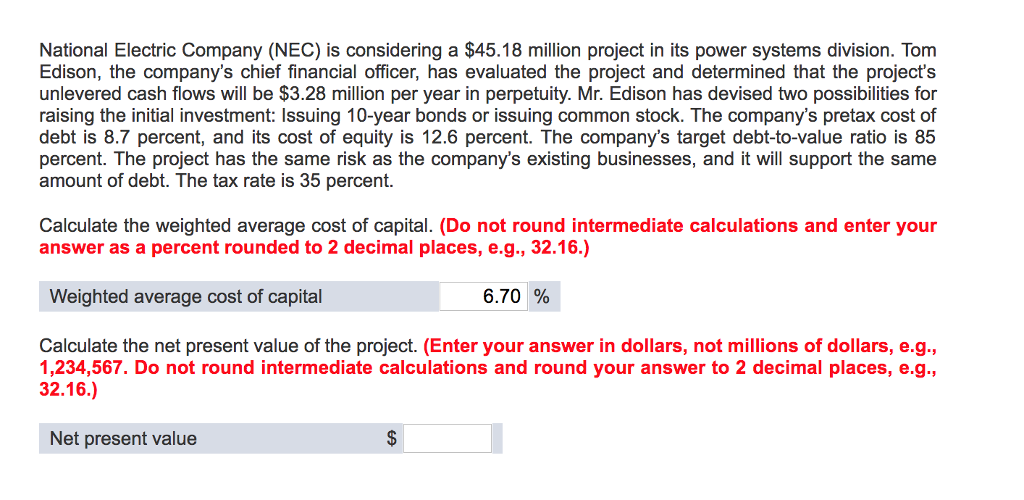 Solved National Electric Company (NEC) is considering a | Chegg.com