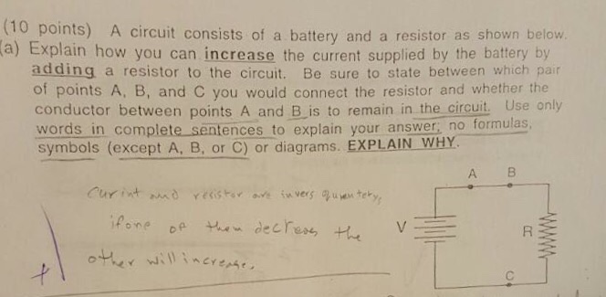 Solved (10 points) A circuit consists of a battery and a | Chegg.com