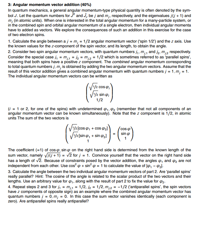 Angular momentum vector addition (40%) In quantum | Chegg.com